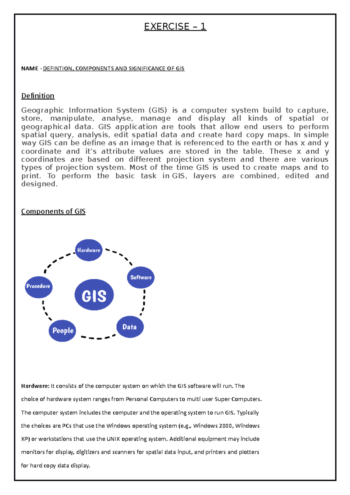 Exercise 1 - EXERCISE – 1 NAME - DEFINTION, COMPONENTS AND SIGNIFICANCE ...