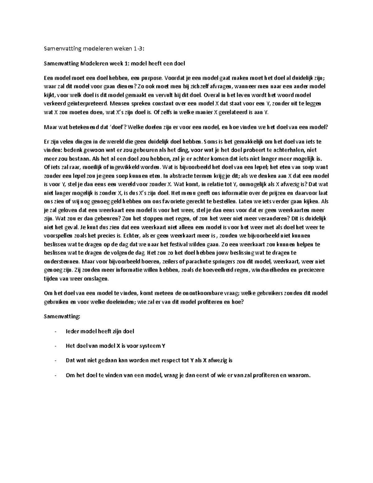 Samenvatting modeleren weken 1-3 - Samenvatting modeleren weken ...