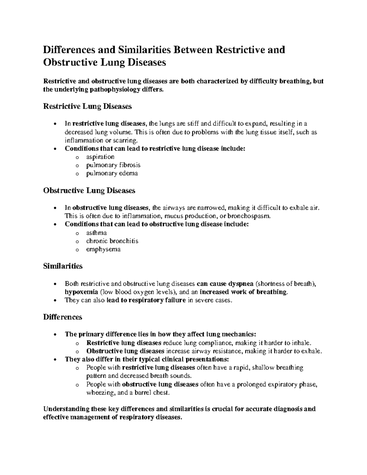 Differences and Similarities Between Restrictive and Obstructive Lung ...