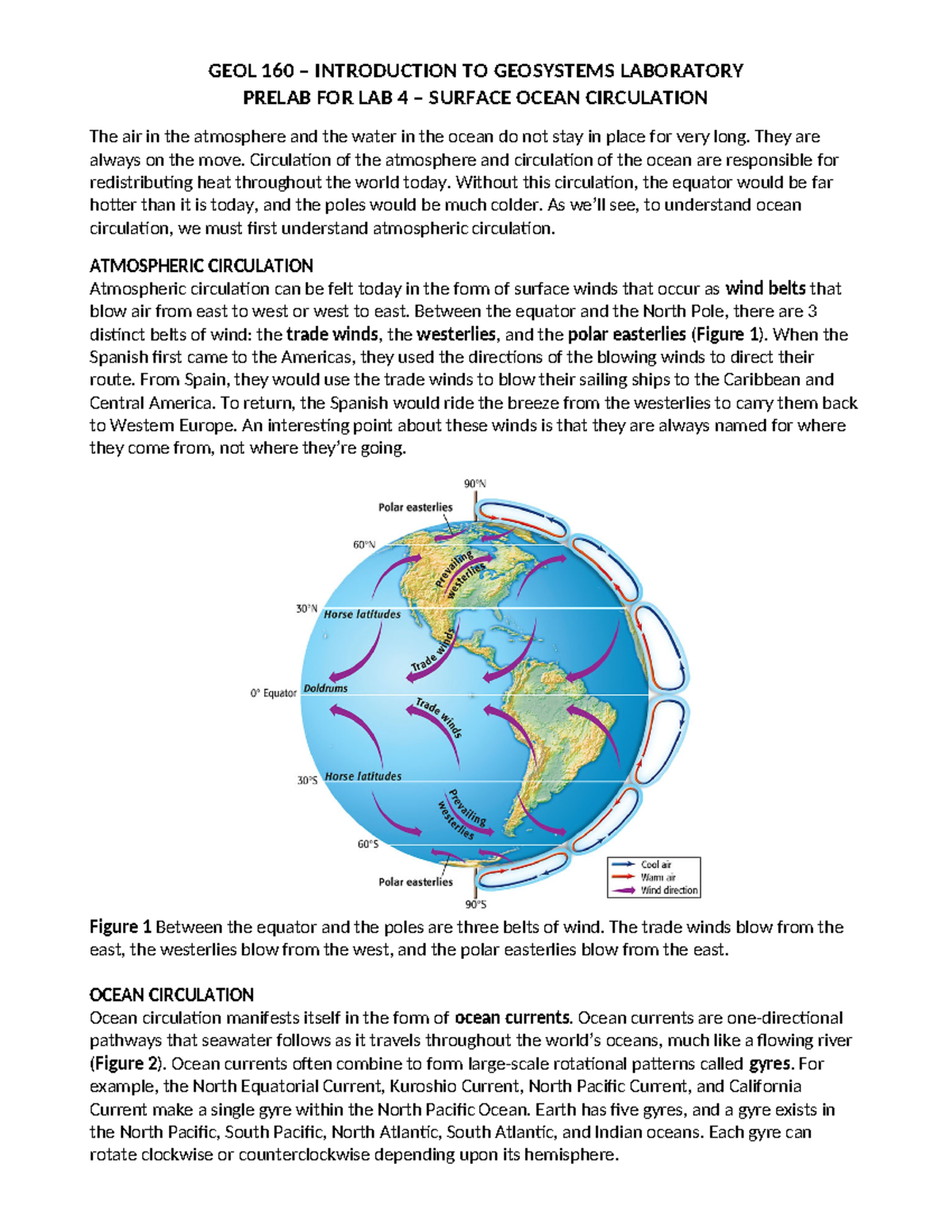 Surface Ocean Circulation Prelab Sept 22 - GEOL 160 – INTRODUCTION TO ...