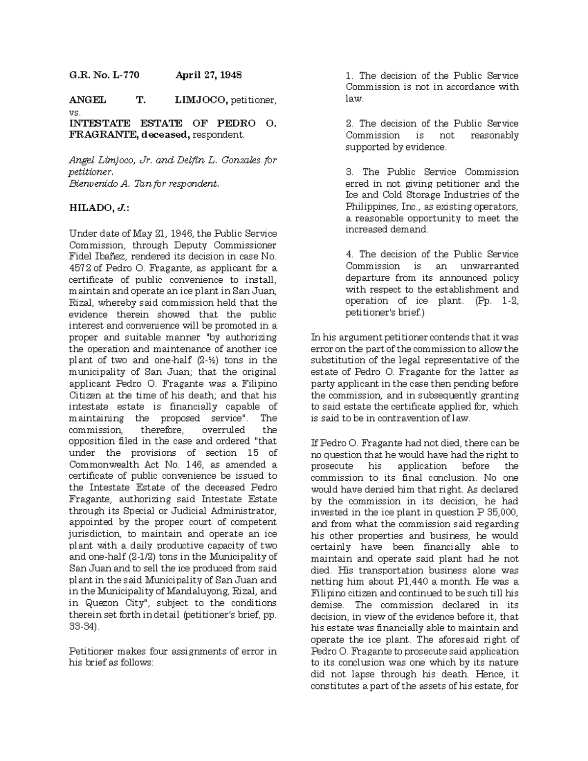 8. Limjoco vs Intestate Estate of Fragrante - G. No. L-770 April 27 ...