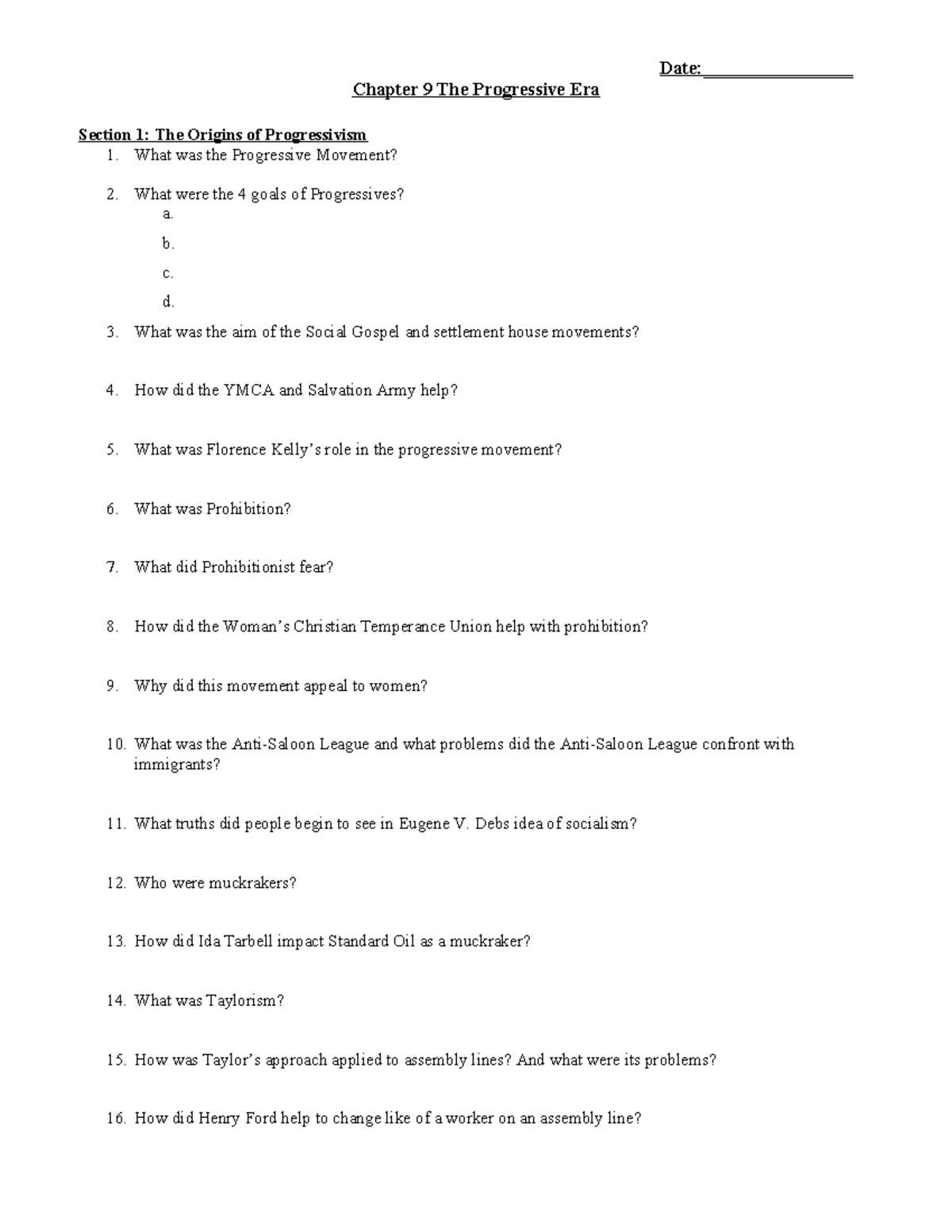 Chapter 9 The Progressive Era Section 1 guided notes - Date ...