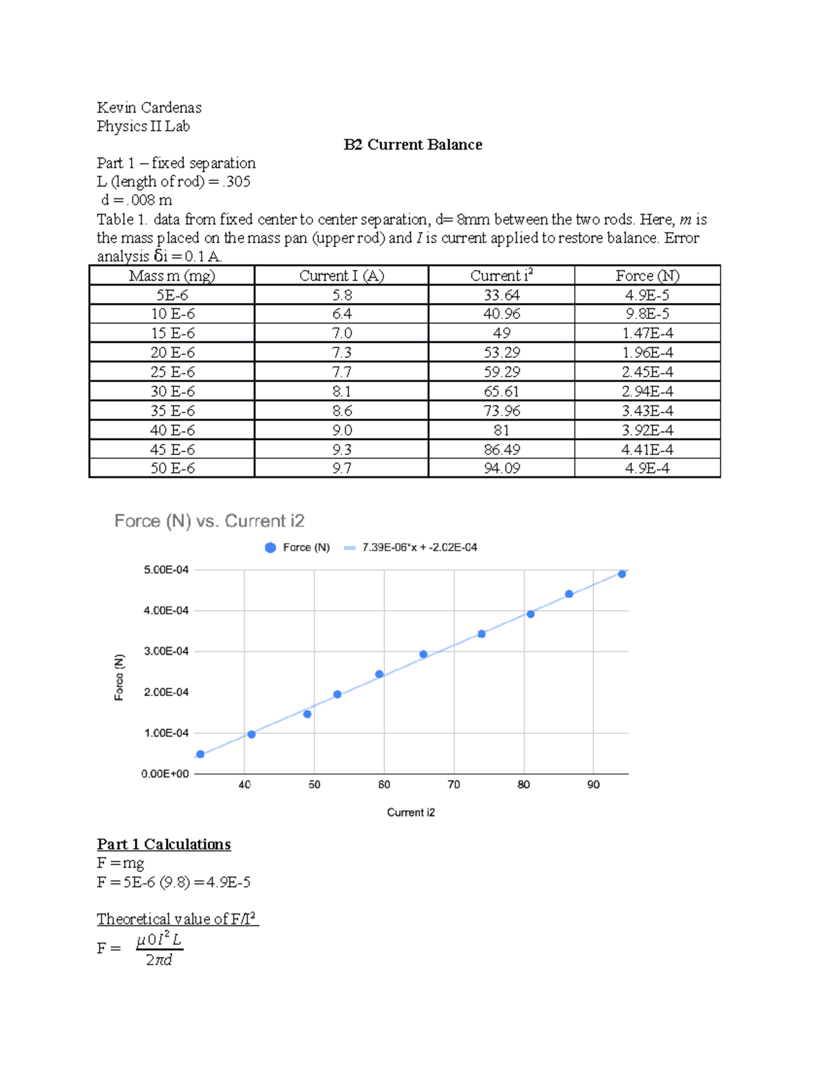 B2 post lab - post lab - Kevin Cardenas Physics II Lab B2 Current ...