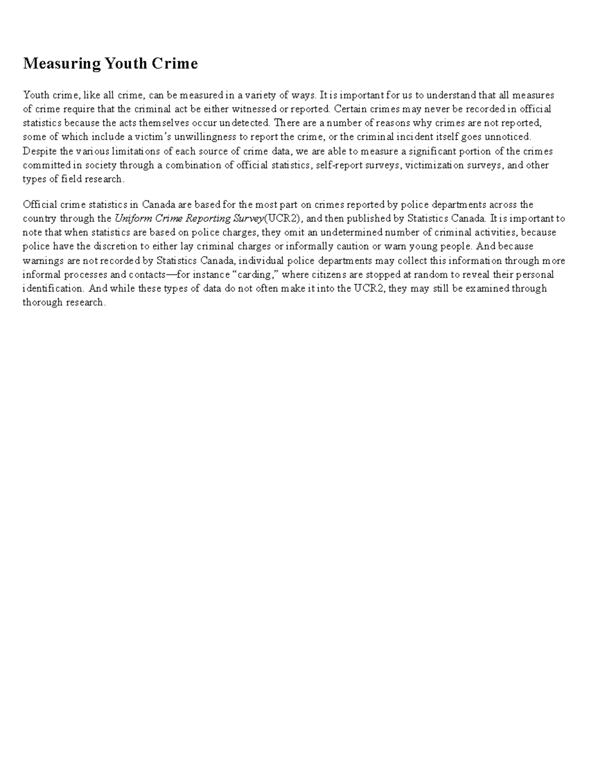 Unit 3 - Study Guide - Measuring Youth Crime Youth crime, like all ...