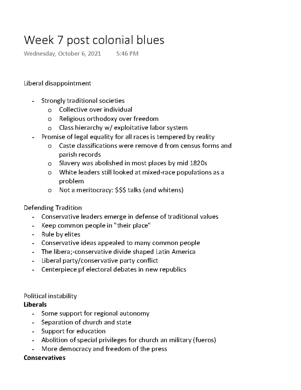 Week 7 post colonial blues - Liberal disappointment Strongly ...