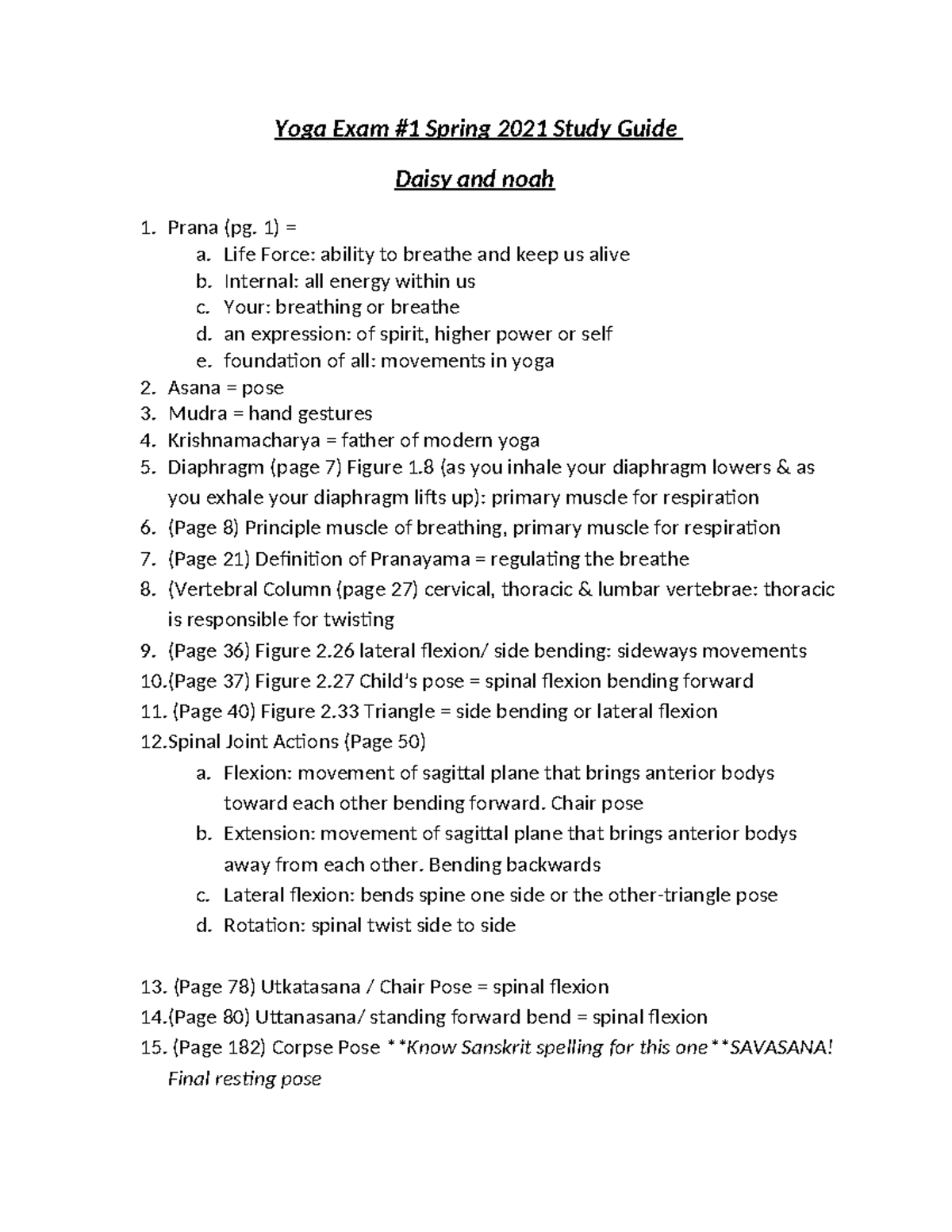 Yoga Exam ^N1 Study Guide 2021 - Yoga Exam #1 Spring 2021 Study Guide ...