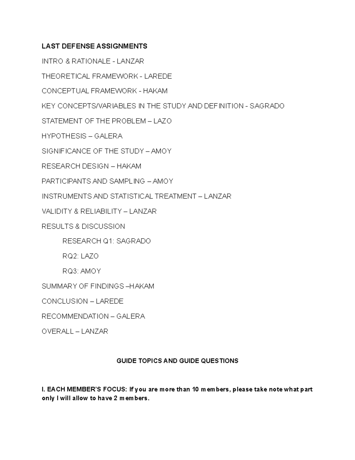 LAST- Defense- Assignments pr - LAST DEFENSE ASSIGNMENTS INTRO ...