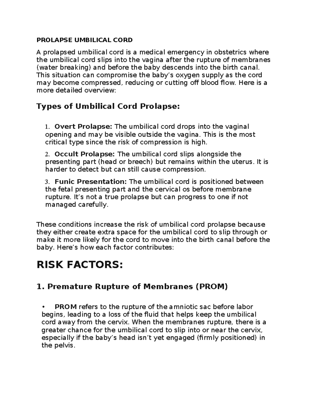 Document - Reporting regarding umbilical cord prolapse - PROLAPSE ...