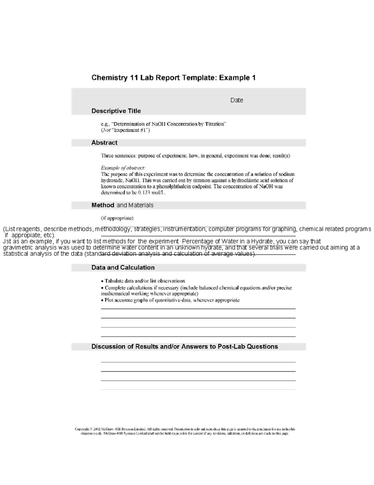 Lab Report Template - Date and Materials (List reagents, describe ...