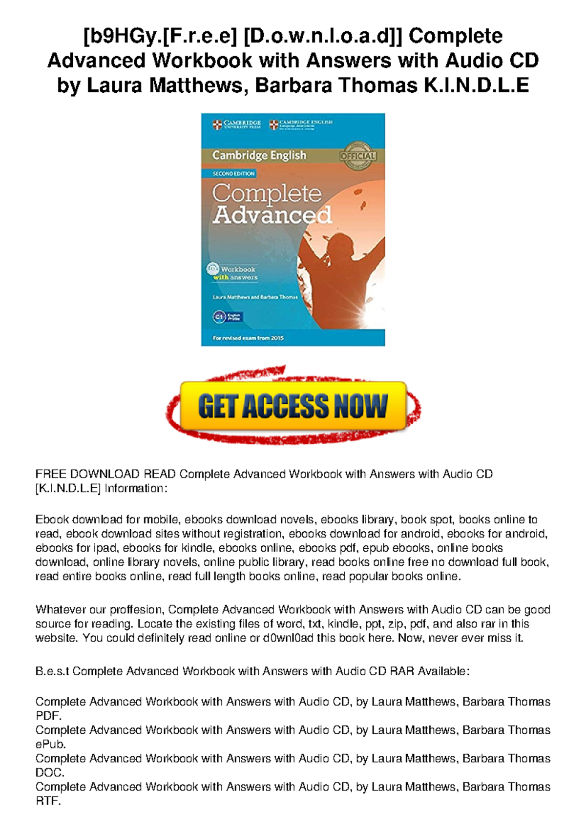 Complete advanced workbook with answers with audio cd 1107675170 by ...