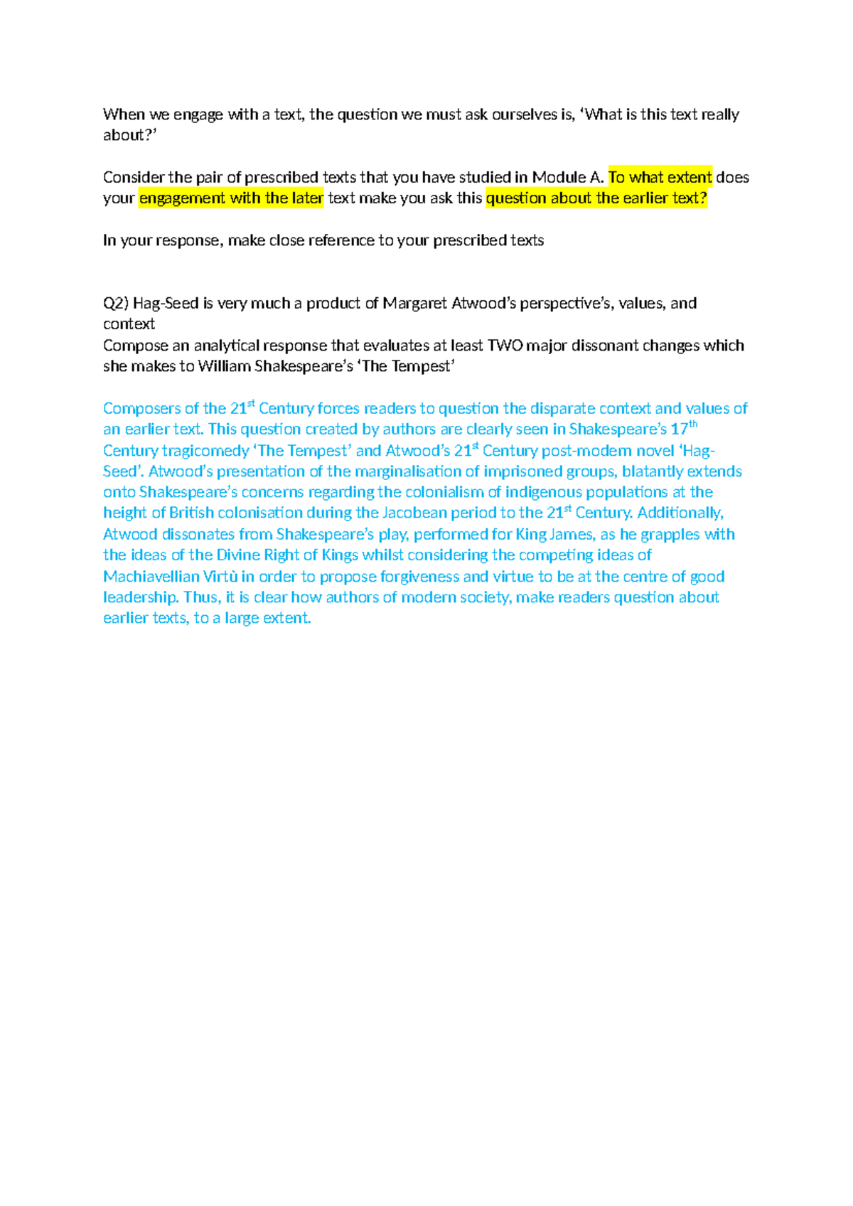Analytical Response: Atwood’s Hag-Seed vs. Shakespeare’s The Tempest ...