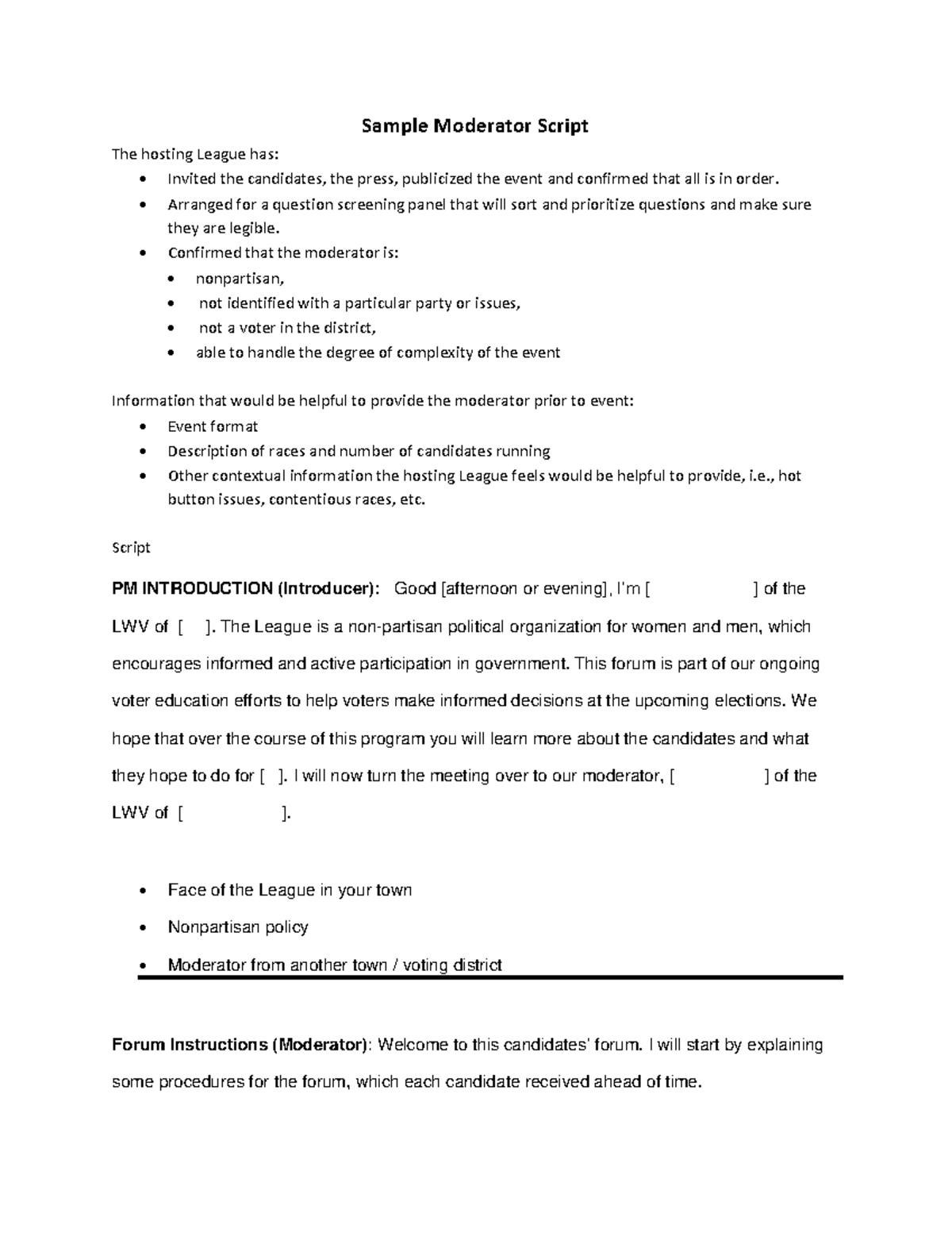 Sample-Moderator-Script - Sample Moderator Script The hosting League ...