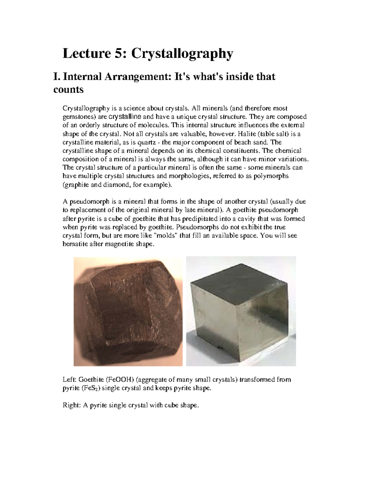 Lecture 5 Gems 331 - Lecture 5: Crystallography I. Internal Arrangement ...