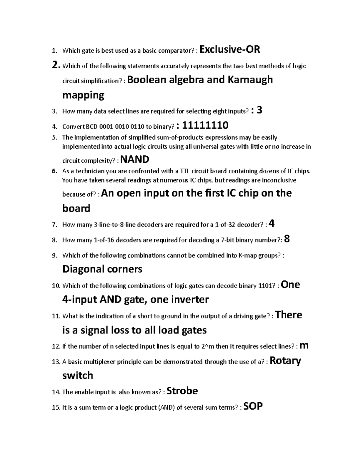 MCQ DLD - DLD MCQS - 1. Which gate is best used as a basic comparator? : Exclusive-OR 2 of the ...