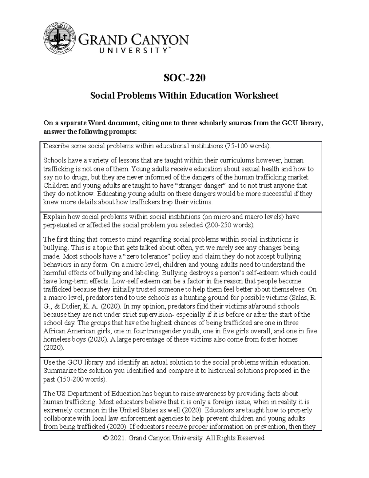 SOC-220 - Social problems within education and reflection on human ...