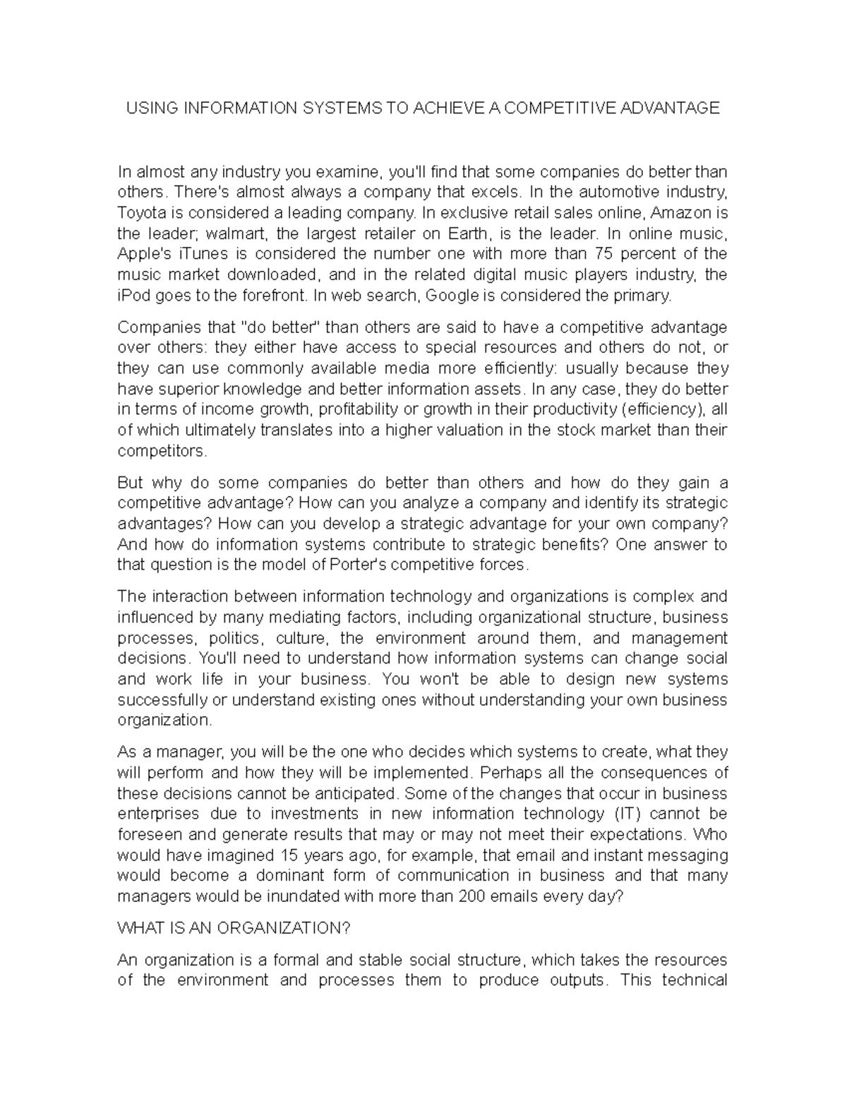 USING INFORMATION SYSTEMS TO ACHIEVE A COMPETITIVE ADVANTAGE - There's ...