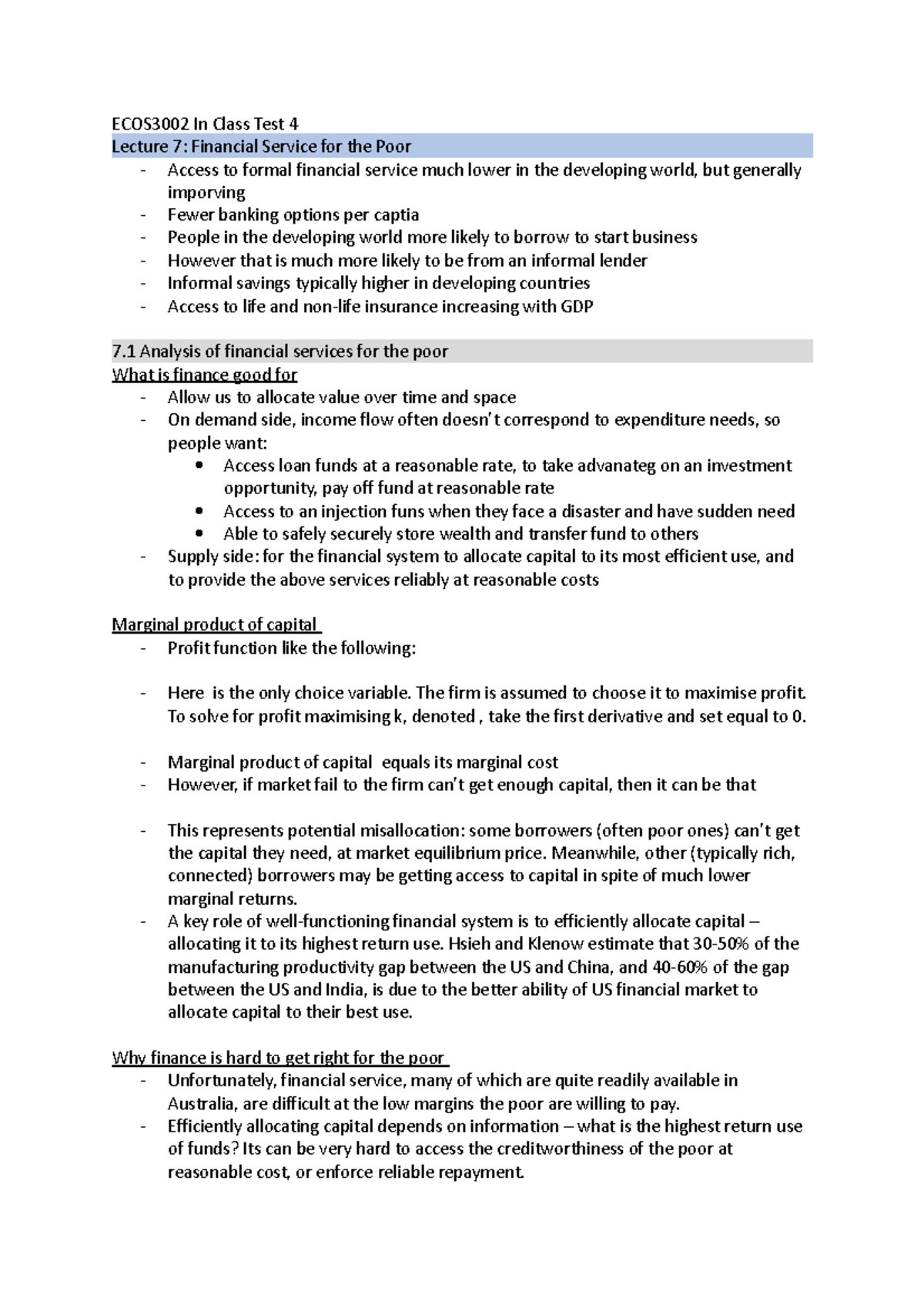 ECOS3002 In Class Test 4 - The firm is assumed to choose it to maximise ...