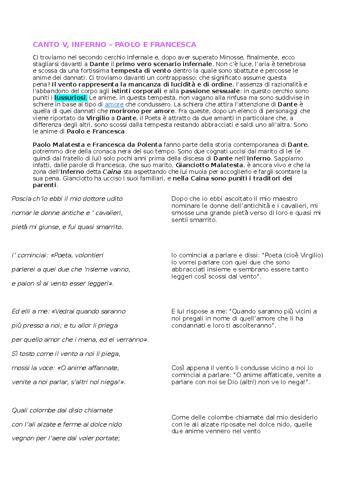 Canto V, Inferno Dante Alighieri - CANTO V, INFERNO – PAOLO E FRANCESCA ...