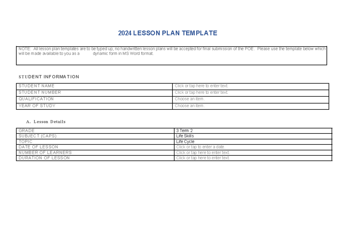 Copy-Lesson Plan Template for LS Blank - 2024 LESSON PLAN TEMPLATE NOTE ...