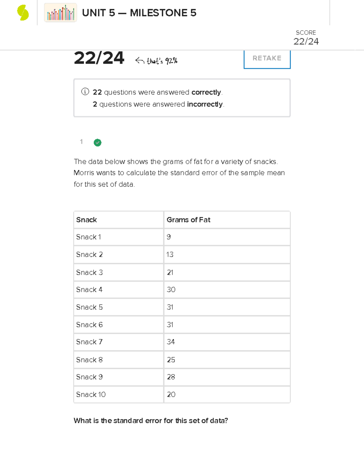 Stats milstone 5 - introduction to statistics milestone 5 - 1 22/24 ...