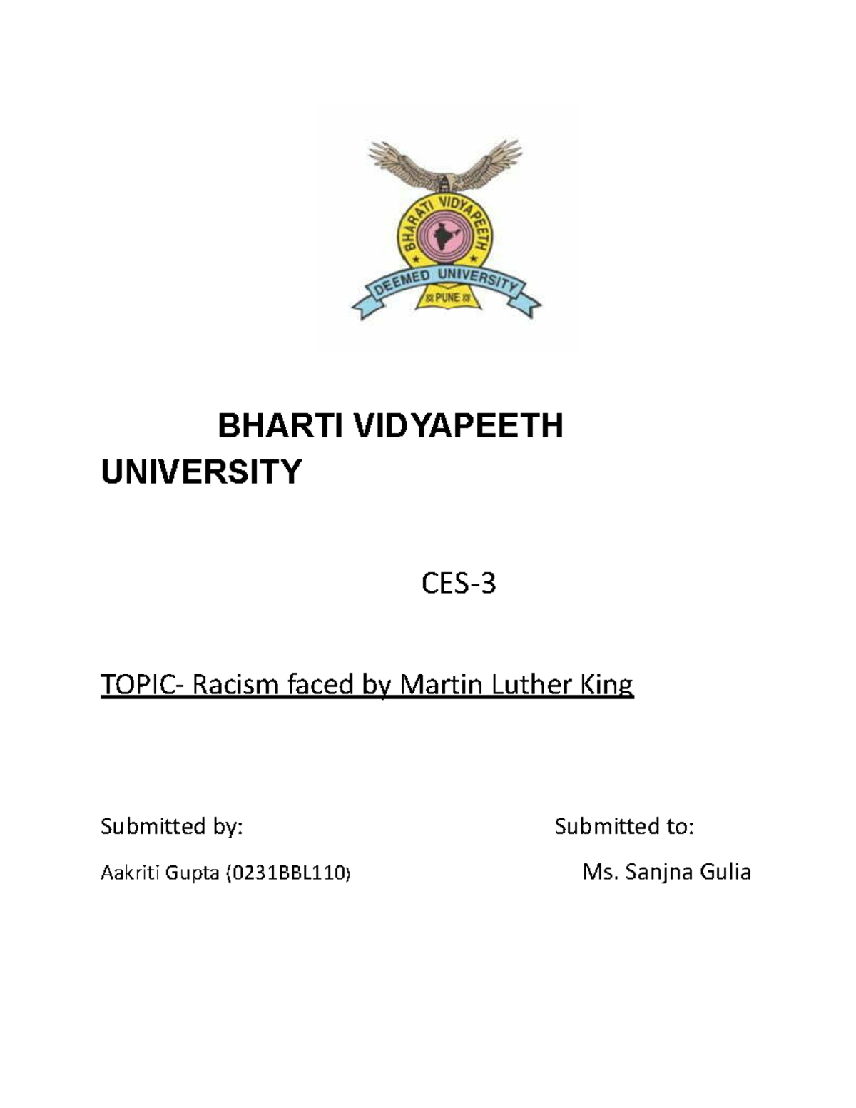 Matin Luther KING 1 - NAAAAAAAAAAAA NVKF F VLR VL D - BHARTI VIDYAPEETH ...