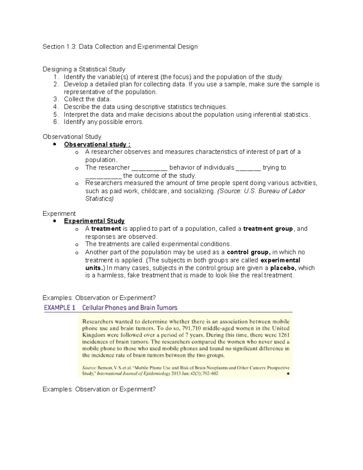 Unit Chapter 1.3 - Section 1: Data Collection and Experimental Design ...
