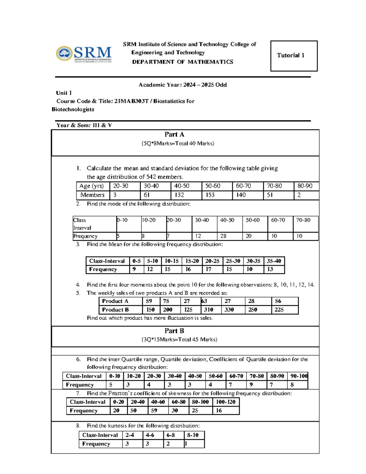 Unit 1 Hands on Practice extra - SRM Institute of Science and ...