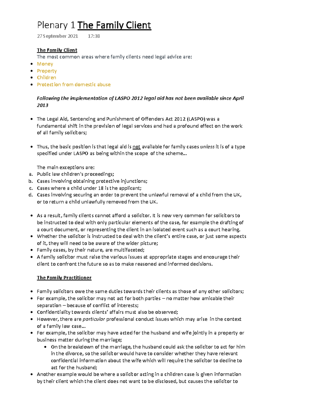 The Family Client - This document includes all relevant notes from the ...