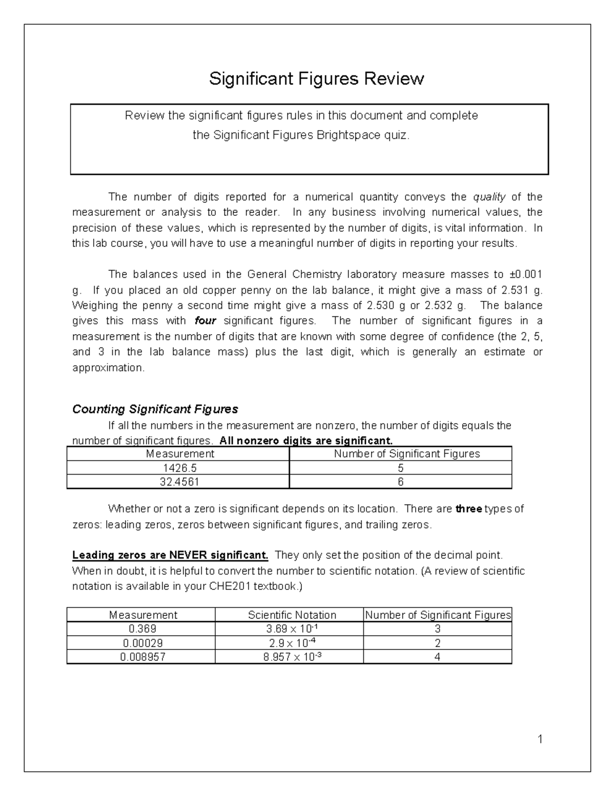 Significant Figures Review 2023 - Significant Figures Review Review the ...