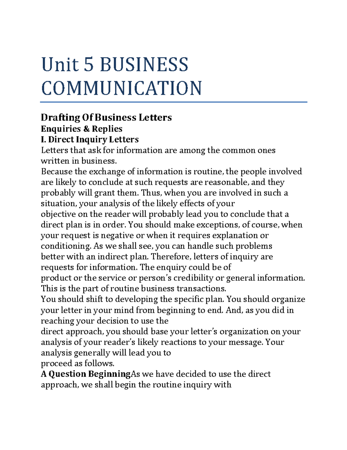 Business Communication UNIT 5 AND UNIT 6 - Unit 5 BUSINESS ...