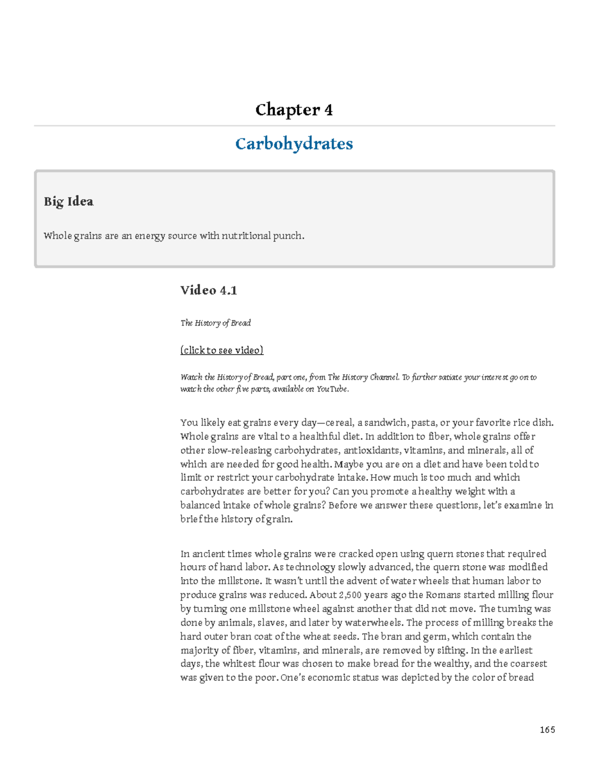 Chapter 4 - text - Chapter 4 Carbohydrates Big Idea Whole grains are an ...