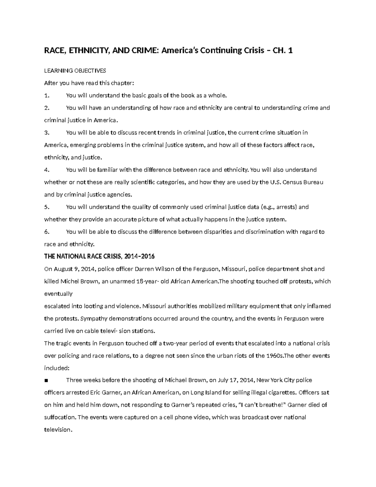 CJ 120 Module 1 Chapter 1 - RACE, ETHNICITY, AND CRIME: America’s ...