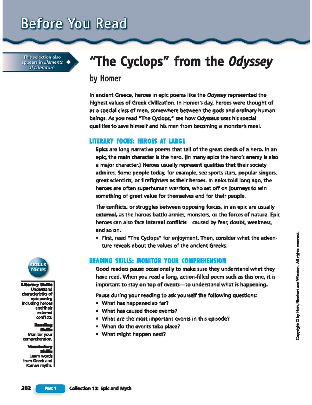 Odysseus and the Cyclops Elements of Literature - Studocu