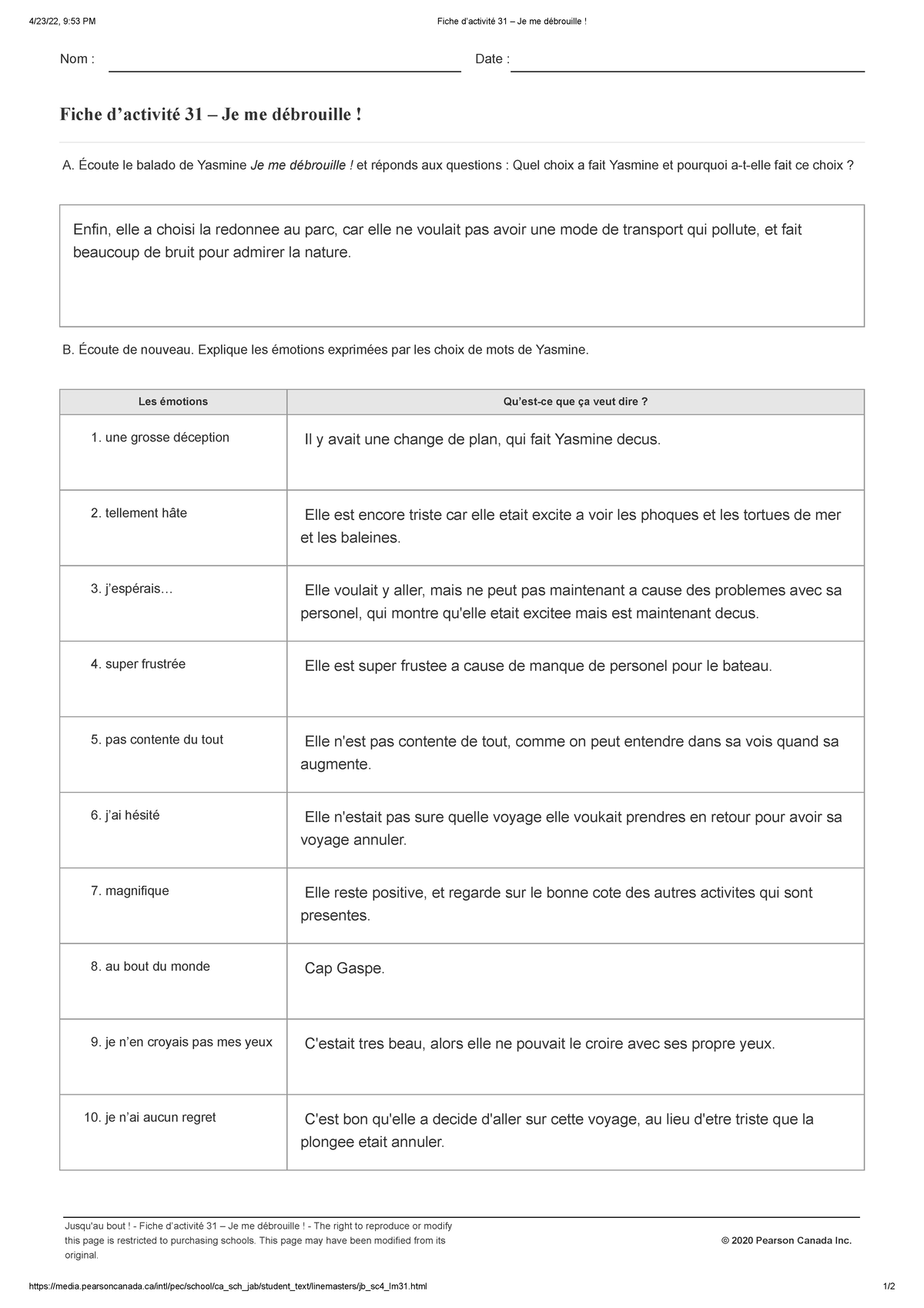 Fiche d’activité 31 – Je me débrouille - - Studocu