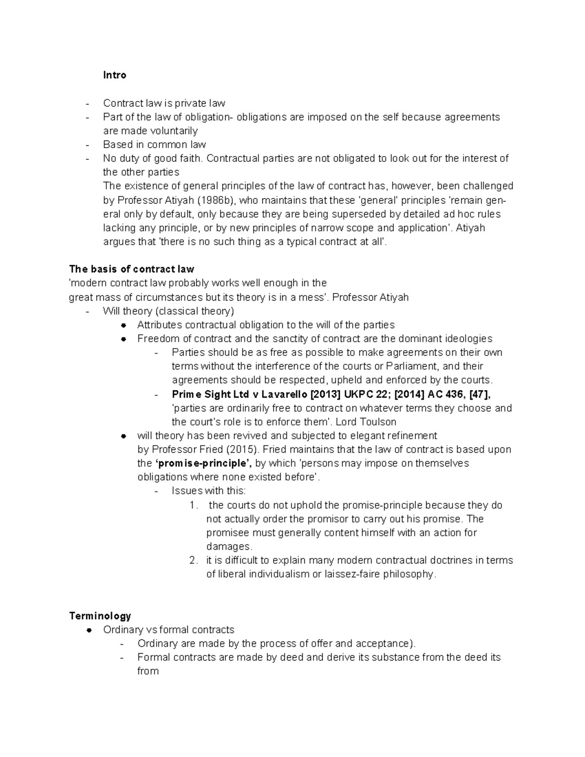Contract law introduction to contract notes - Intro Contract law is ...