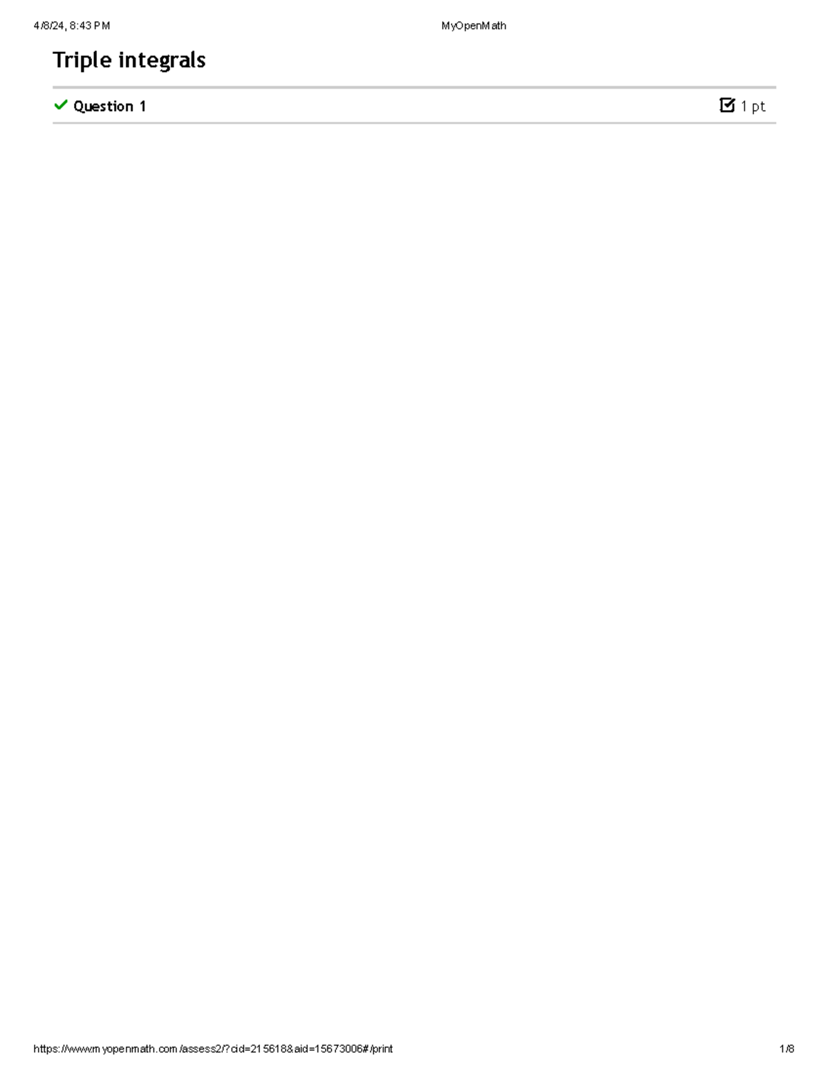 Thầy Thực Quiz 3 - ............ - Triple integrals SƠN TRẦN HÙNG Question 1 1 pt Evaluate the ...