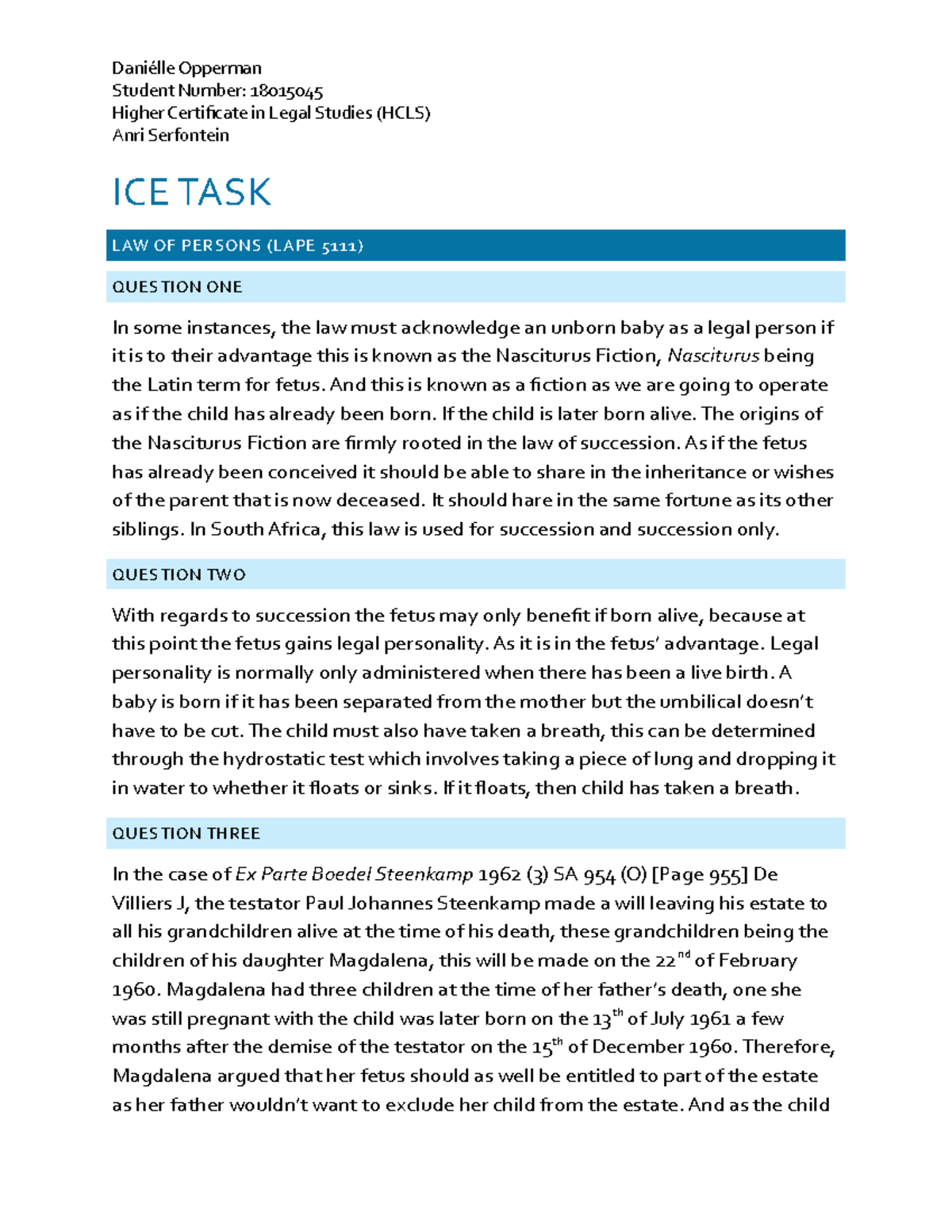 Ice task - Completed Ice task - Daniélle Opperman Student Number ...