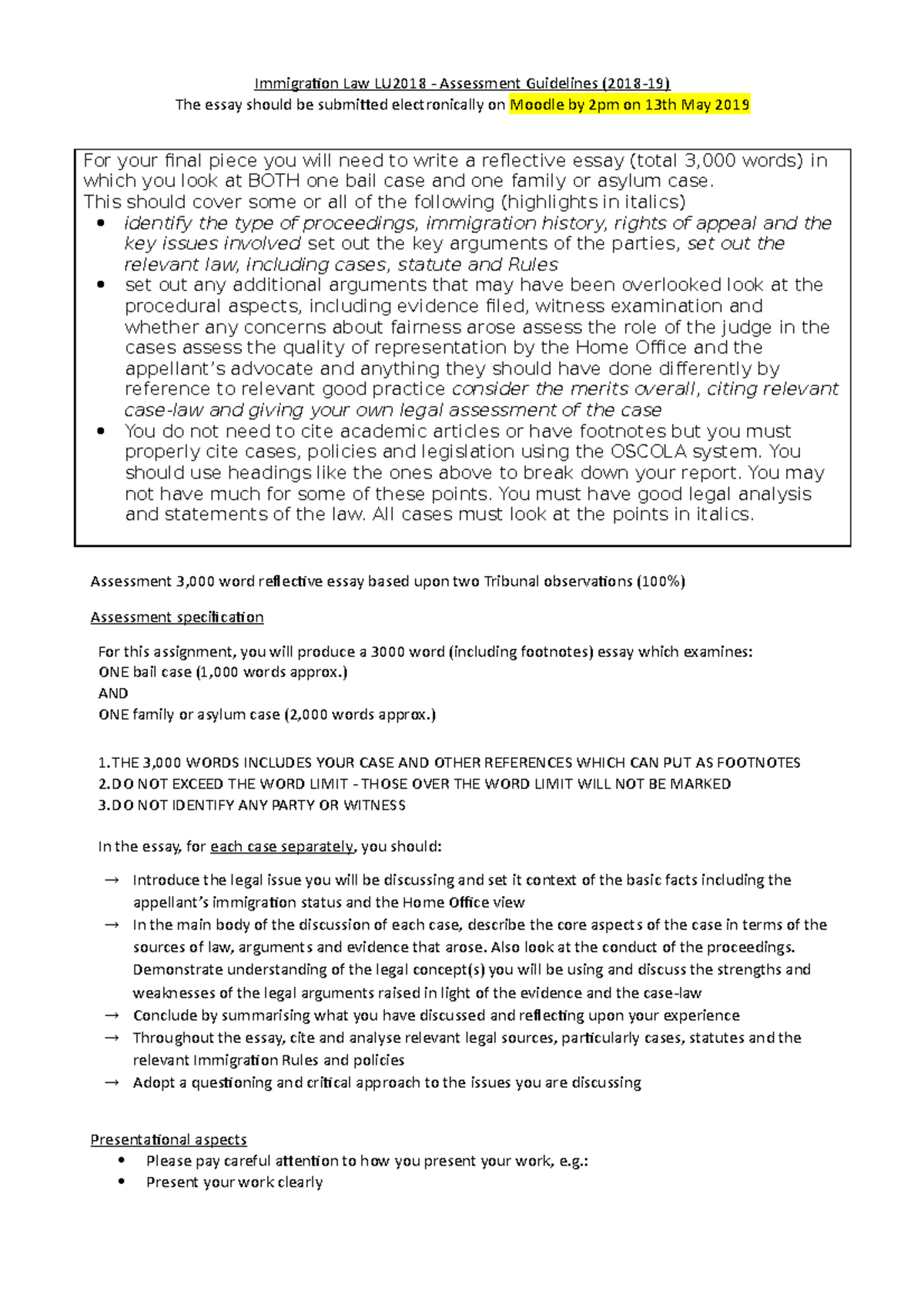 Assessment plan - assignment plan for immigration law - Immigration Law ...