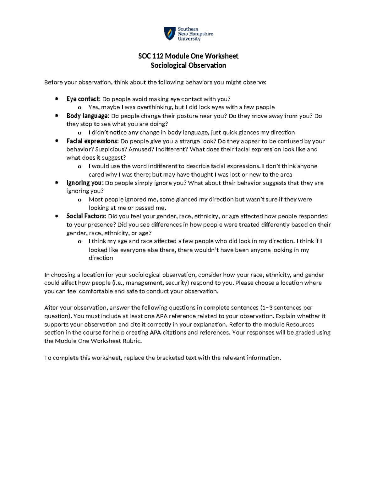 SOC 112 Module One - SOC 112 Module One Worksheet Sociological ...