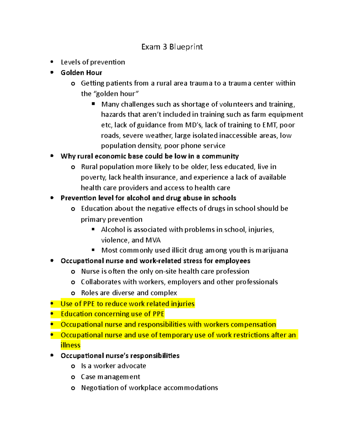 Community 3 Blueprint - Exam 3 Blueprint Levels of prevention Golden ...