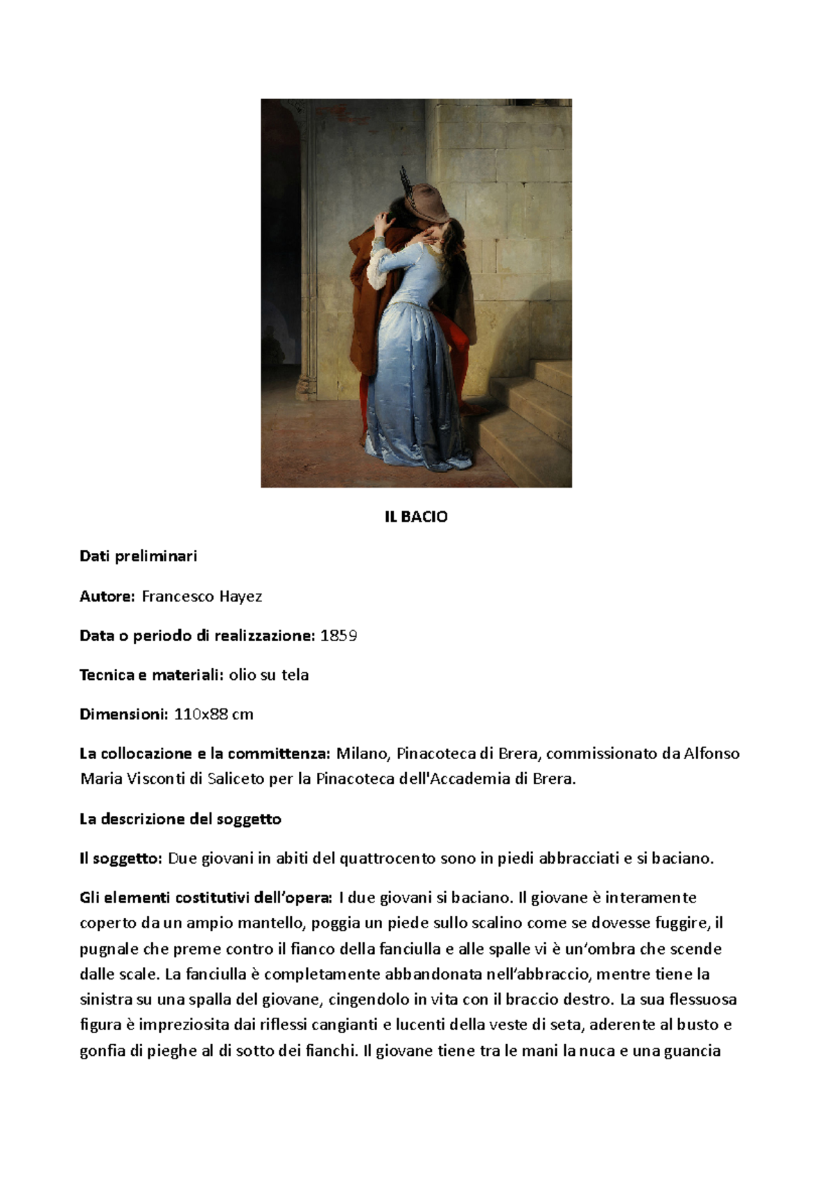 Il bacio - Lettura dell'opera d'arte - IL BACIO Dati preliminari Autore ...