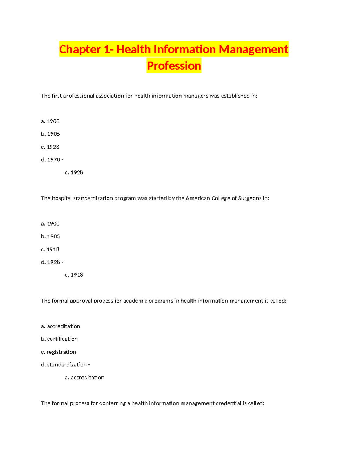 Chapter 1- Health Information Management Profession - Chapter 1- Health ...