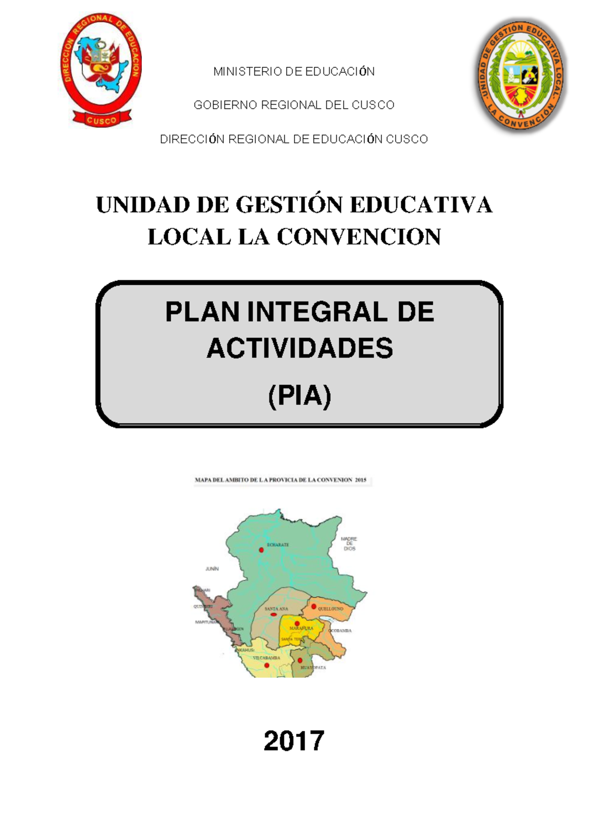 PLAN 17399 2017 PIA 2017 UGEL LA Convencion - PLAN INTEGRAL DE ...