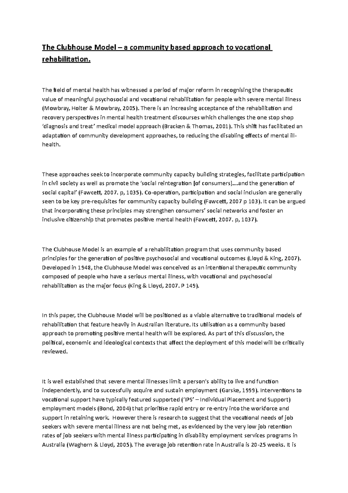 ClubhouseModelVocationalRehabilitation - The Clubhouse Model a ...