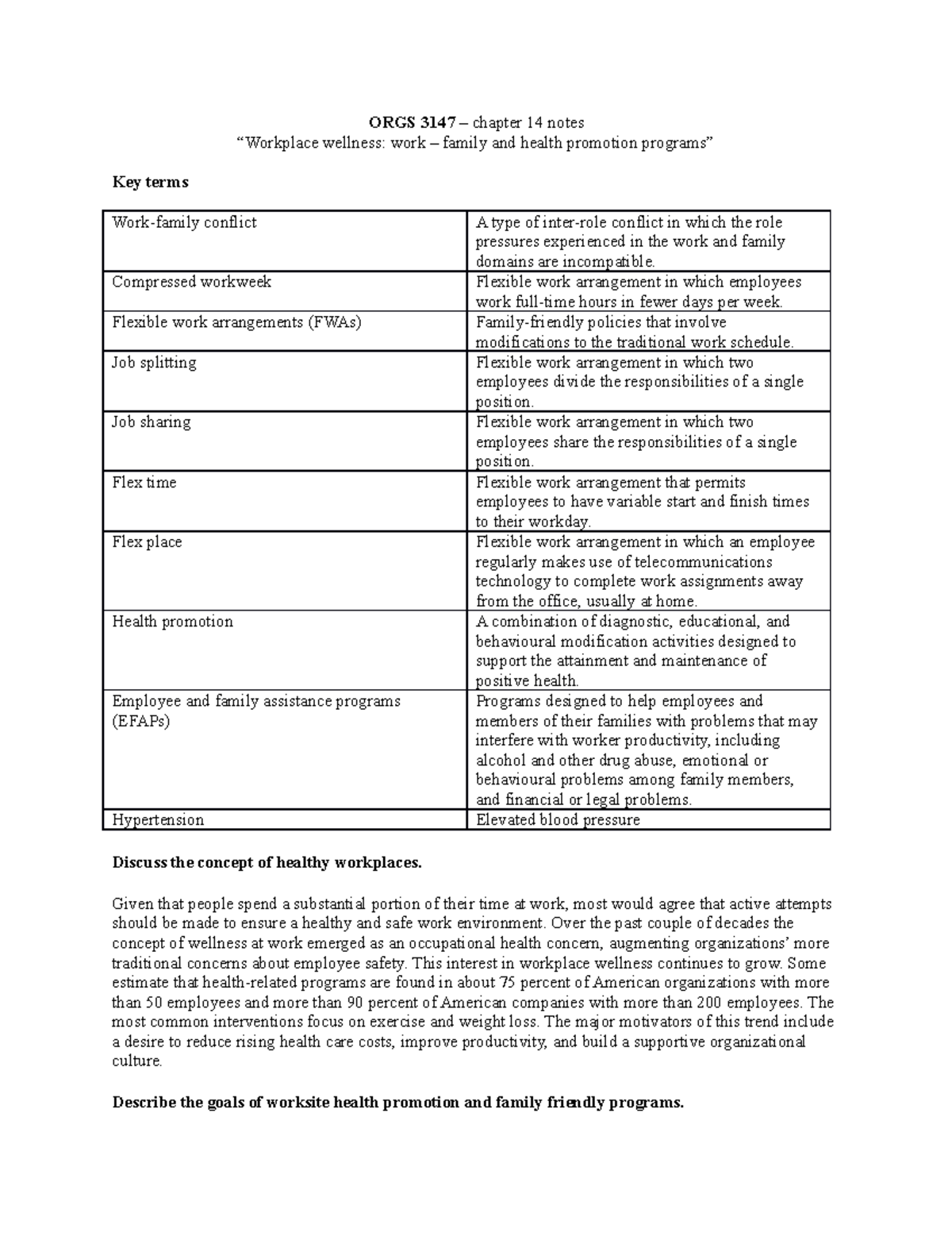 ORGS 3147 – chapter 14 notes - ORGS 3147 – chapter 14 notes “Workplace ...