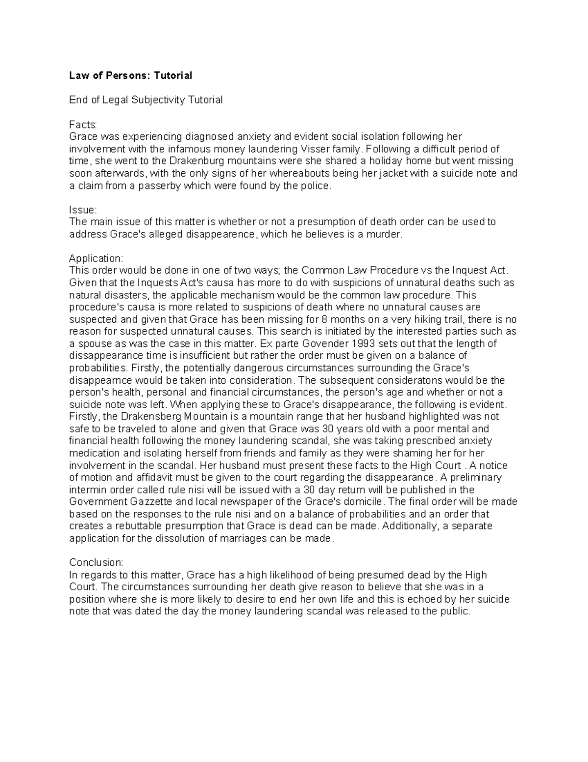 Law of Persons Tutorial - End of Legal Personality - Law of Persons ...