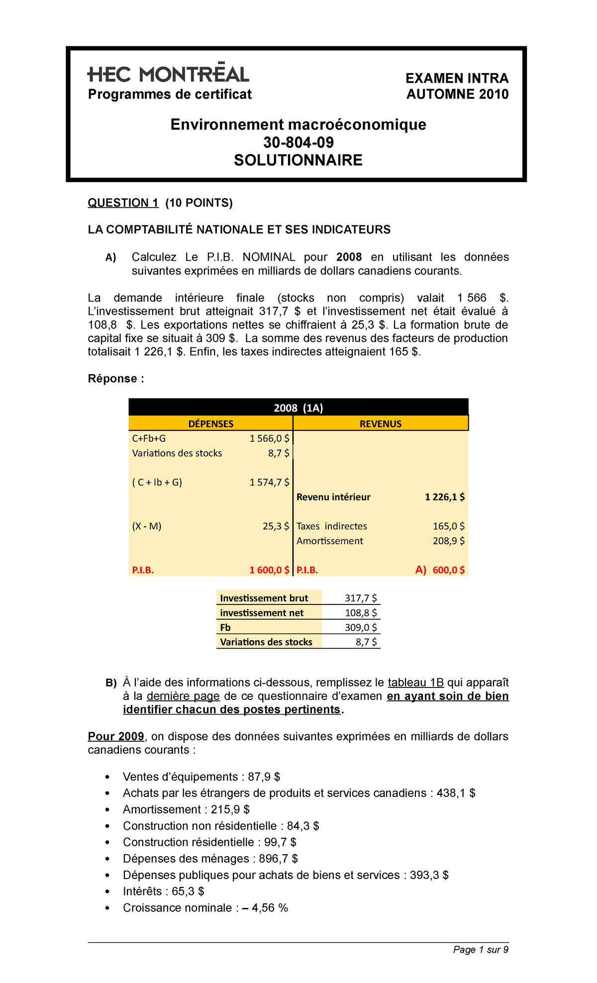 Intrasol 30-804-09 A10 - EXAMEN INTRA Programmes de certificat AUTOMNE ...