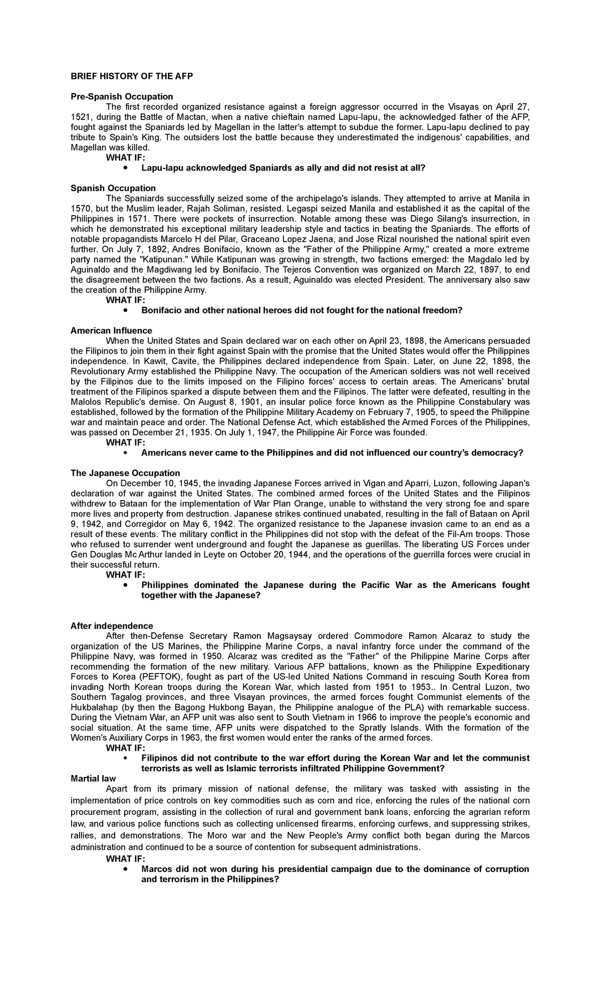 (AFP WHAT IFS)ROTC - Situational analysis of the "What Ifs" to the ...