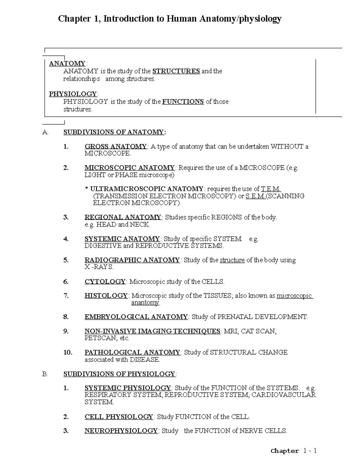 Introduction to Human Anatomy Physiology - Chapter 1 Chapter 1 ...