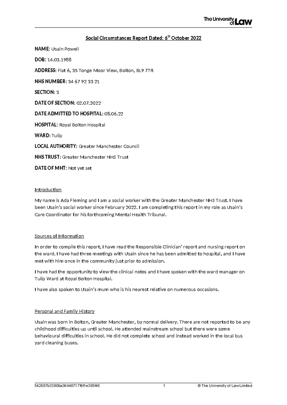 Mental health unit 5b prep social circumstances report - Social ...